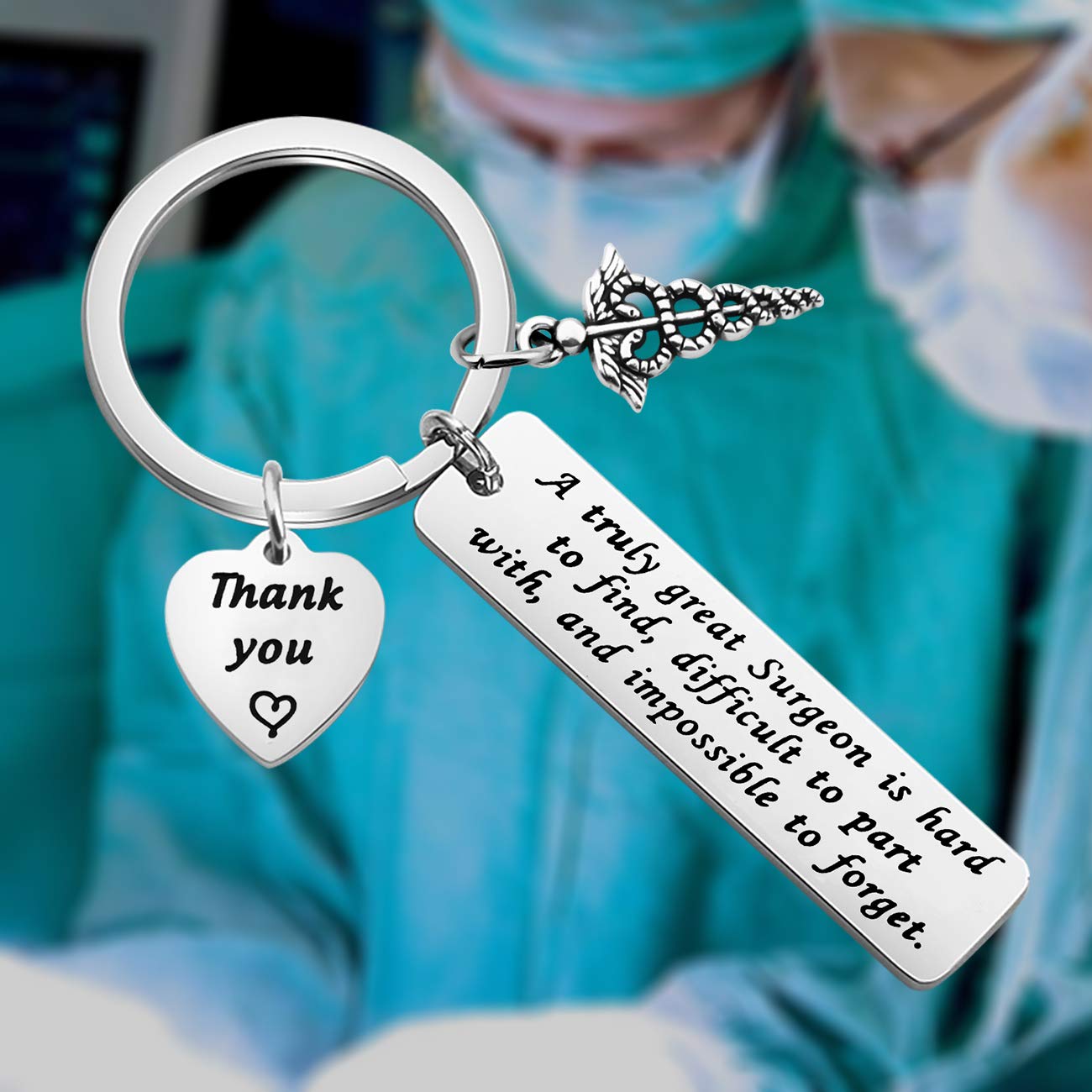 PENQI Surgical Tech Keychain Surgery Tech Jewelry A Truly Great Surgeon is Hard to Find Difficult to Part With Keychain Technologist Thank You Appreciation Gift (sliver)