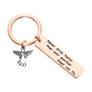 pliti never drive faster than your guardian angel can fly keychain guardian angel new driver driving license key chain father’s day gift (eci never drive rg)