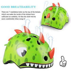 Kids Bike Helmet,Lovely Green Dinosaur Kids Helmet Ages 2-5 Years Old Boys Girls Sports Helmet for Balance car, trikes, Scooters, Bike and Other Outdoor Sports