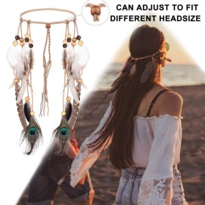 Jstyle Jewelry Set for Women, Feather Headdress Dangle Earrings Leather Suede Choker Necklace Bracelet Hippie Bohemian Retro Jewelry A