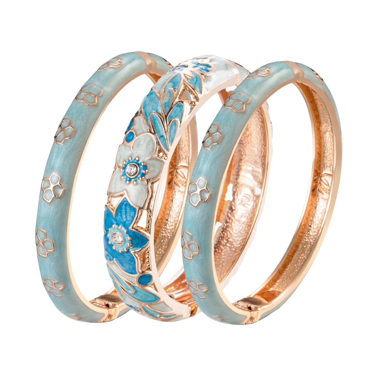 UJOY Fashion Cloisonne Bangle Jewelry Hollowed Rose Handmade Enamel Gifts Cuff Open Bracelet Bangles for Women Gilrs 88A11 3pcs-blue