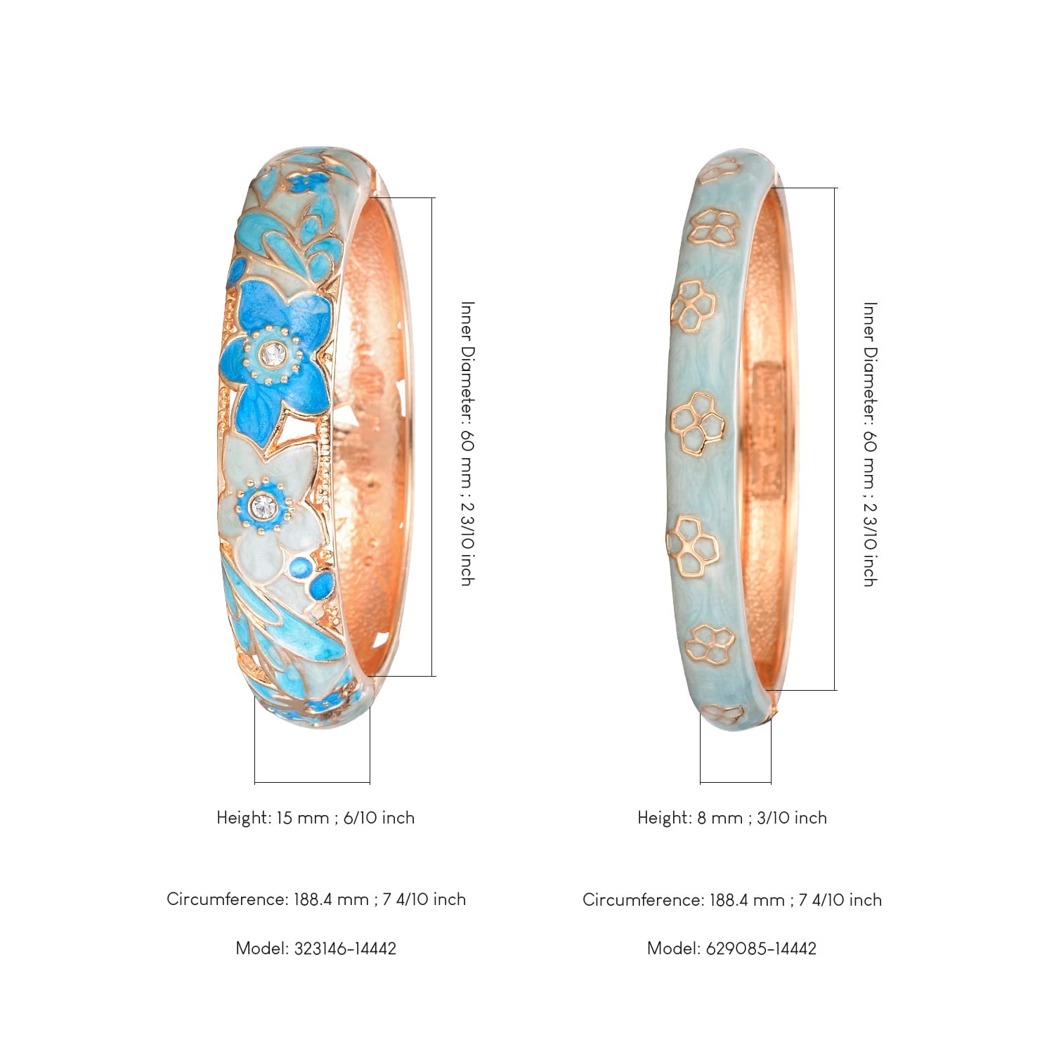 UJOY Fashion Cloisonne Bangle Jewelry Hollowed Rose Handmade Enamel Gifts Cuff Open Bracelet Bangles for Women Gilrs 88A11 3pcs-blue