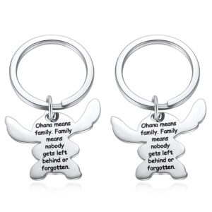 ralukiia stitch keychain, ohana means family key chain, cartoon stitch key ring - family means nobody gets left behind or forgotten engraved keyring stitch gift for boys girls fans(2 pack)