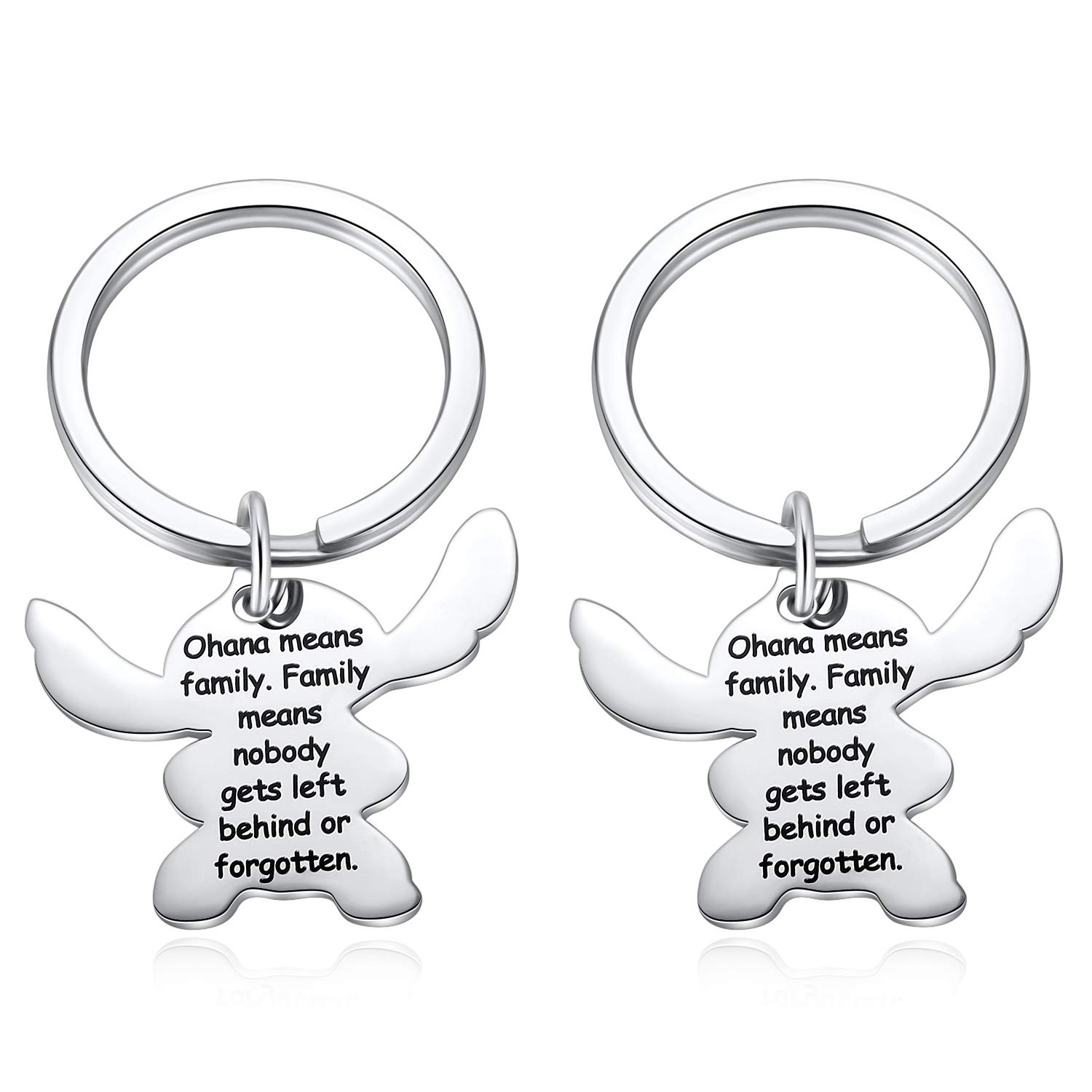 Ralukiia Stitch Keychain, Ohana Means Family Key Chain, Cartoon Stitch Key Ring - Family Means Nobody Gets Left Behind or Forgotten Engraved Keyring Stitch Gift for Boys Girls Fans(2 Pack)