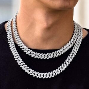 GOLD IDEA JEWELRY Hip Hop Heavy 14k Gold Plated /white gold Plated Full Iced Out Miami Cuban Link Chain Necklace / Bracelet 12MM (White Gold Plated, 20)