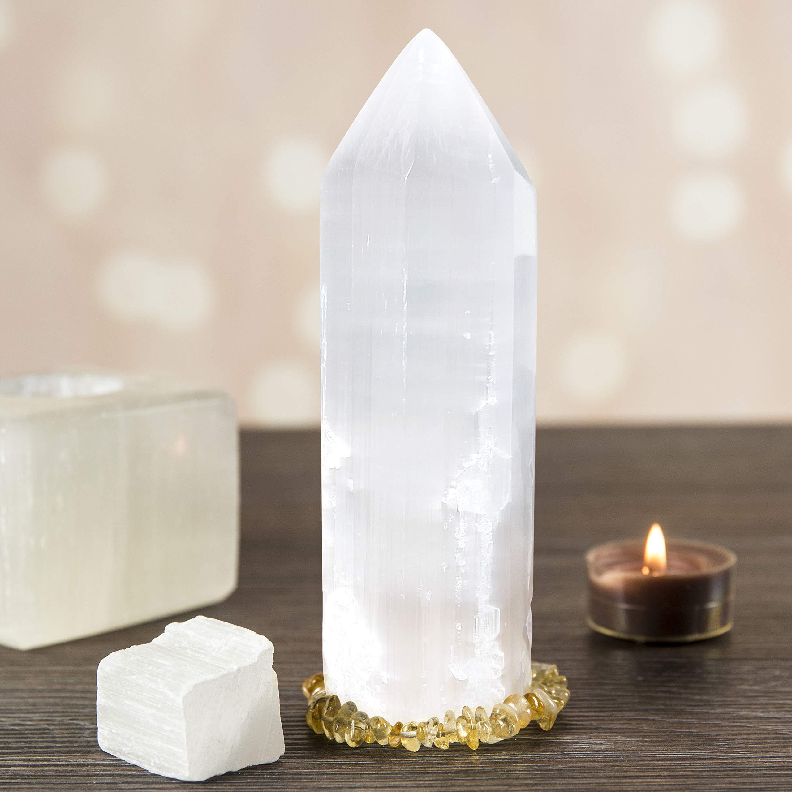 6-inch Moroccan Selenite Tower Large Crystal Point Wand Generator Obelisk for Energy Cleansing, Meditation, Reiki, Intuition, Spiritual Healing, Collection of Healing Crystals and Stones. (1)