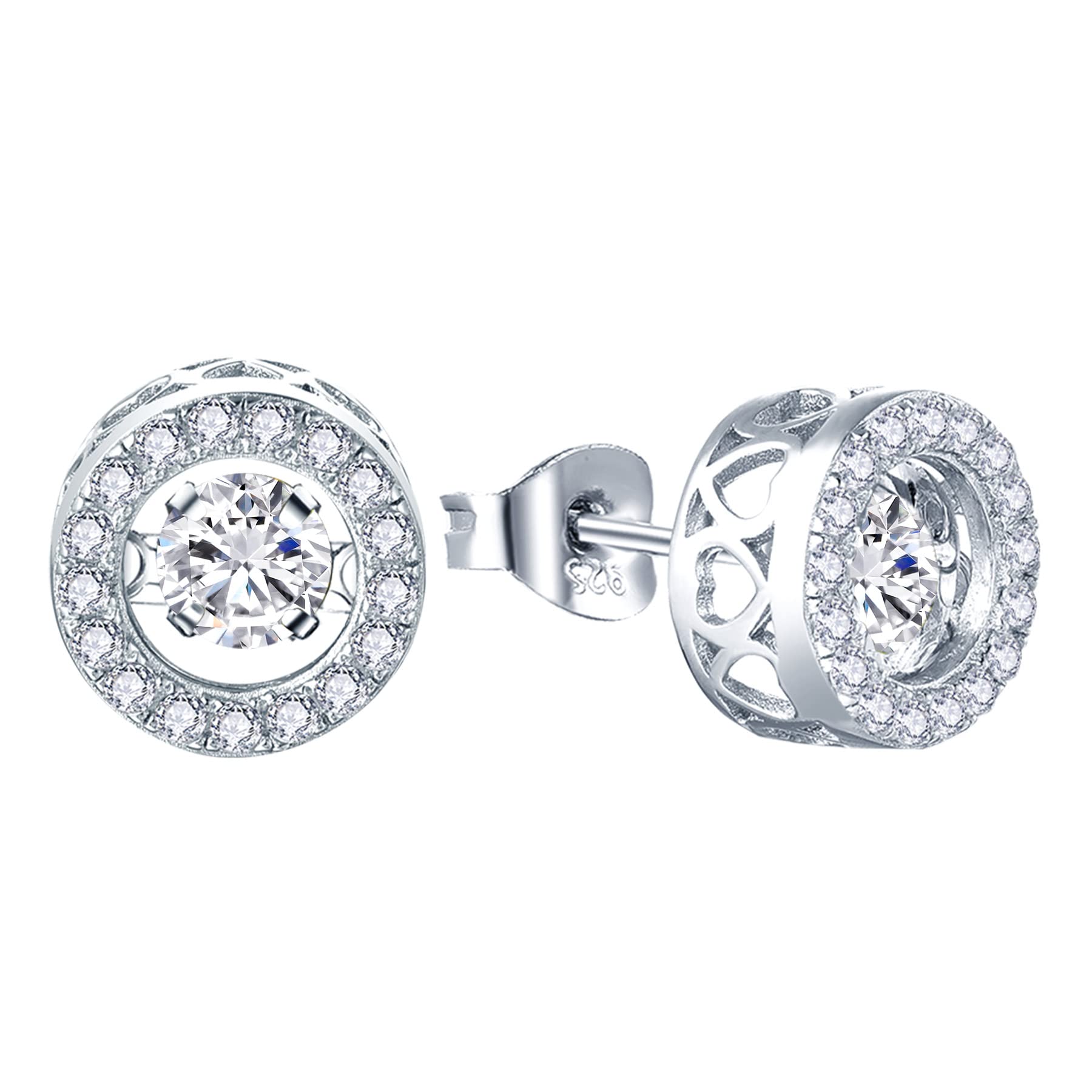 YL Round Halo Earrings Sterling Silver Dancing Diamond Solitaire Stud Earrings Cubic Zirconia Jewelry for Women