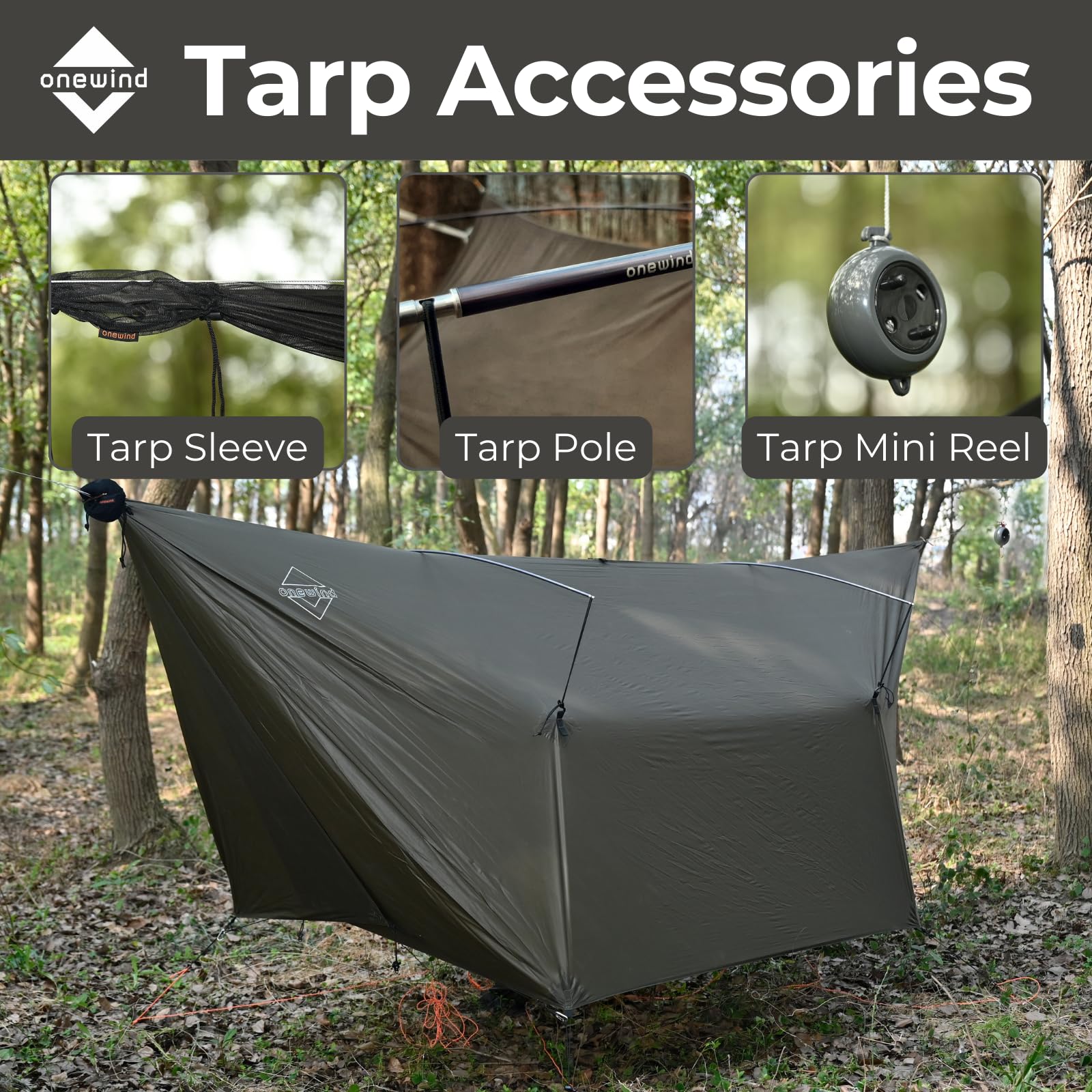 onewind 12ft Hammock Tarp, Ultralight Tarp Silnylon Hammock Rain Fly Lightweight Waterproof Camping Tent Tarp with Doors, Easy to Setup with Stuff Sack, Tent Stakes, OD Green