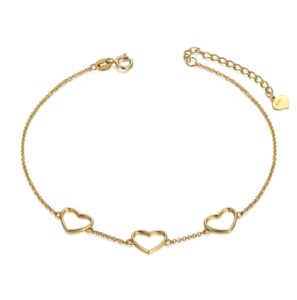 sisgem 14k gold heart bracelet for women, real gold fine love jewelry for her