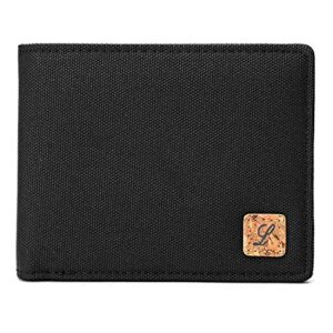 lanyani mens minimalist slim fabric wallet bifold rfid blocking thin small front pocket wallet boys (black)