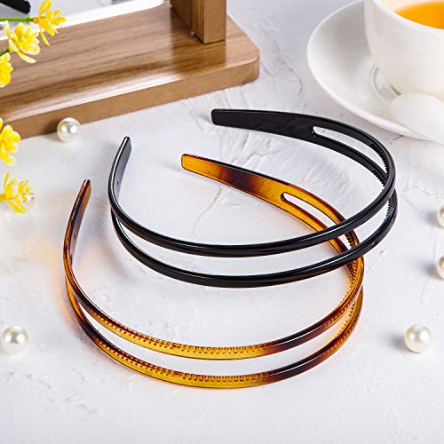 WILLBOND 4 Pieces Plastic Headbands Teeth Comb Hairbands Double Row Headwear Non-Slip Hair Hoop Accessory for Women Favors(Black, Brown)