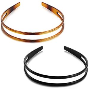 WILLBOND 4 Pieces Plastic Headbands Teeth Comb Hairbands Double Row Headwear Non-Slip Hair Hoop Accessory for Women Favors(Black, Brown)