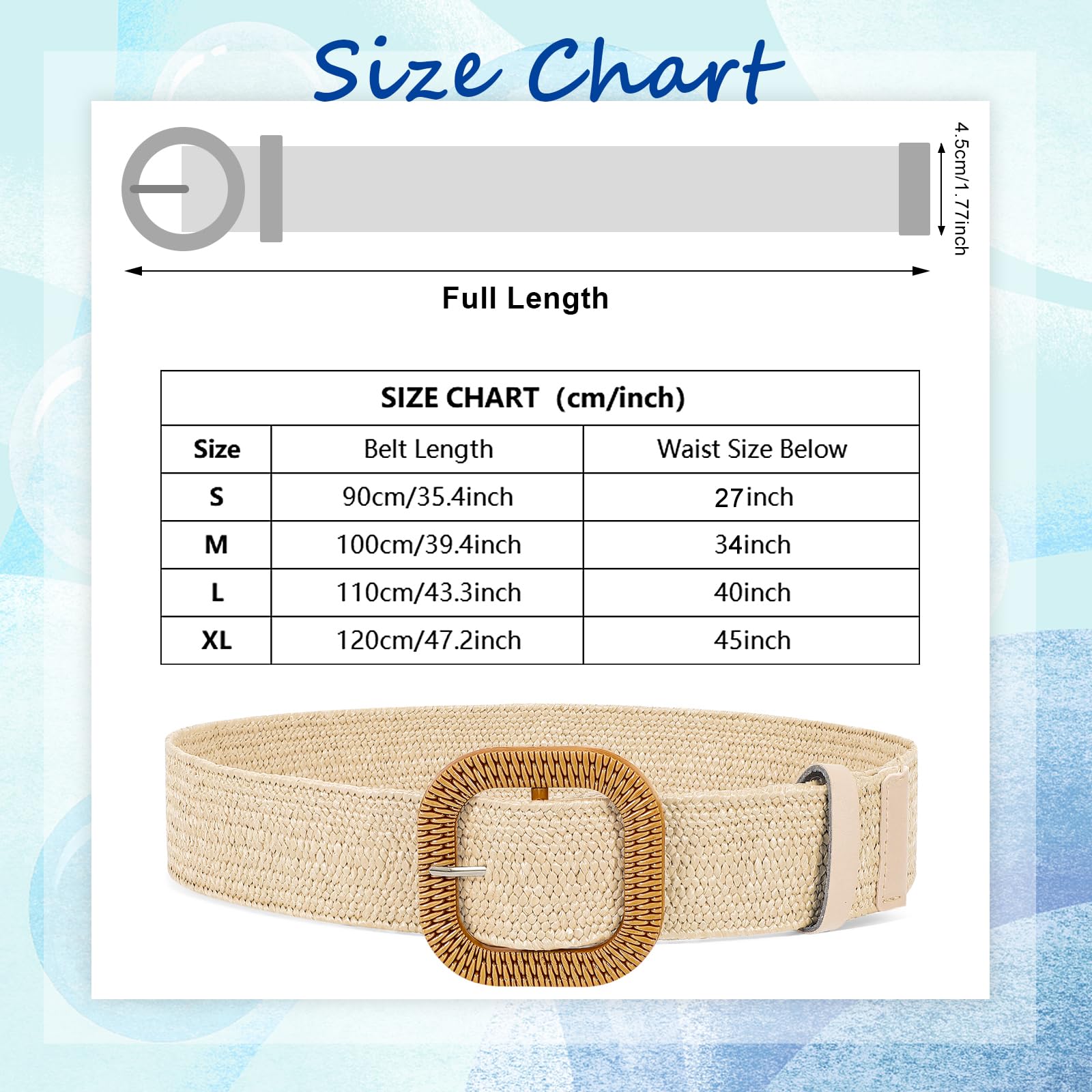 XZQTIVE Women Elastic Wide Belt - Fashion Summer Straw Imitate Woven Elastic Stretch Waist Band Boho Beach Dress Belts(1-Beige, Fit waist size below 34 inch)