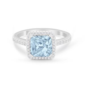 blue apple co. simulated aquamarine cubic zirconia size-6 halo princess cut wedding engagement bridal ring round simulated cubic zirconia 925 sterling silver