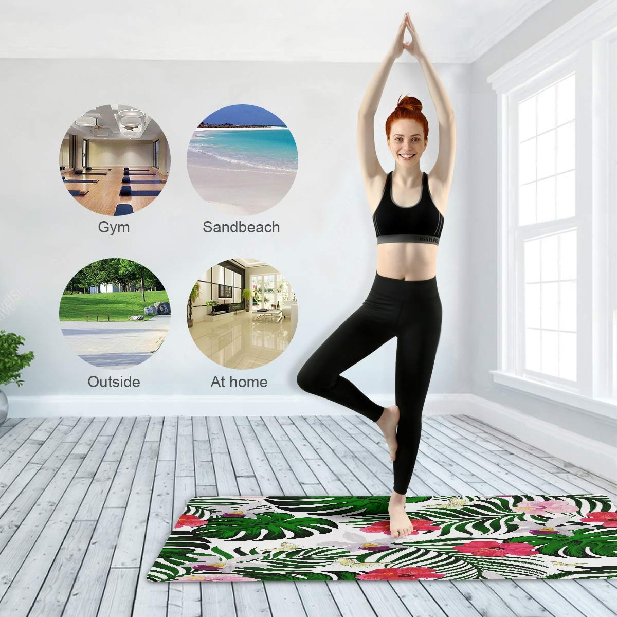 Qilmy Hibiscus Flower Yoga Mat, Non-Slip Texture Pro Yoga Mat Eco Friendly Exercise & Workout Mat for Yoga, Pilates and Floor Exercises