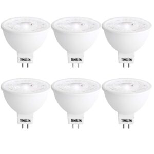 tumupsm mr16 led light bulbs 12v 5000k daylight gu5.3 spot bipin non-dimmable 5w 500lm 50w halogen replacement for landscape, track, recessed lighting 6 pack