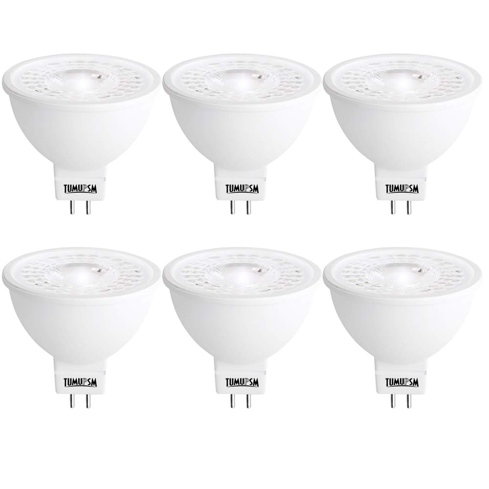 TUMUPSM MR16 LED Light Bulbs 12V 5000K Daylight GU5.3 Spot Bipin Non-Dimmable 5W 500LM 50W Halogen Replacement for Landscape, Track, Recessed Lighting 6 Pack