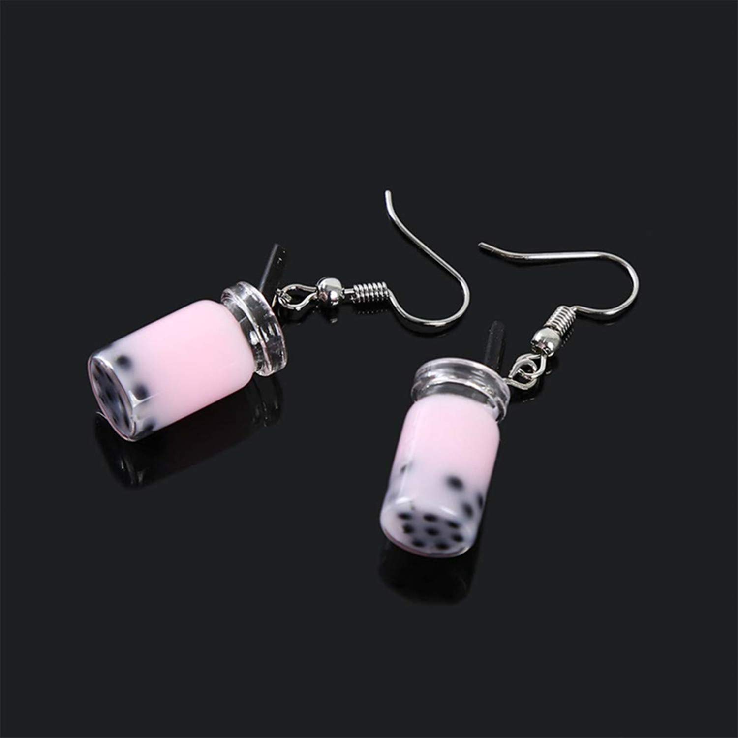 JinYu 6 Pairs Funny Acrylic Water Bottle Pendant Earrings, Cute Pearl Milk Tea Dangle Earrings Colorful Glass Bottle Funny Earrings for Girls Women Unique