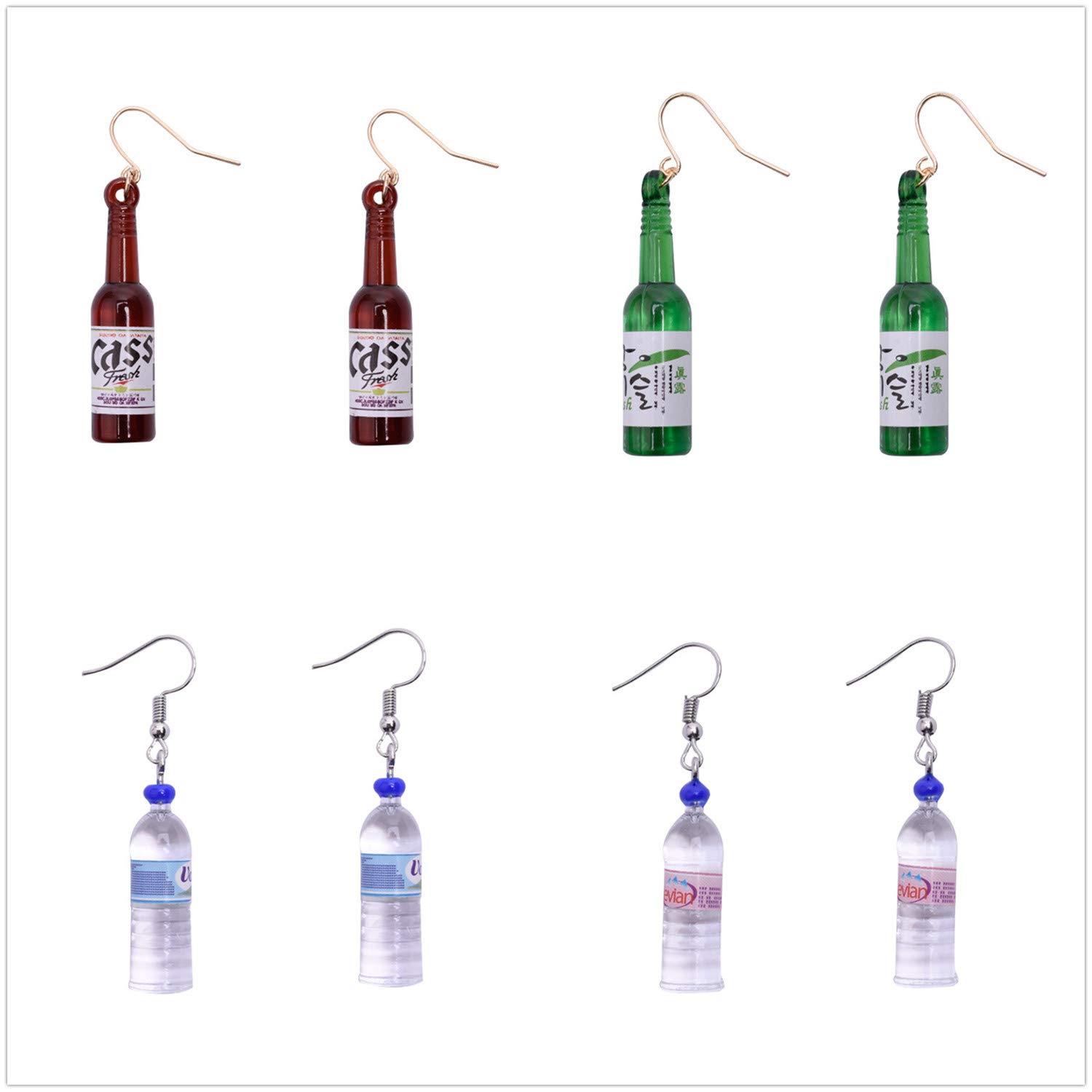 JinYu 6 Pairs Funny Acrylic Water Bottle Pendant Earrings, Cute Pearl Milk Tea Dangle Earrings Colorful Glass Bottle Funny Earrings for Girls Women Unique