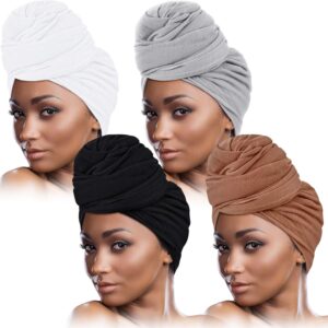 satinior 4 pieces head wrap scarf stretch turban for women long hair scarf wrap soft head band tie african head wraps, medium