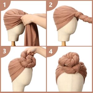 SATINIOR 4 Pieces Head Wrap Scarf Stretch Turban for Women Long Hair Scarf Wrap Soft Head Band Tie African Head Wraps, Medium