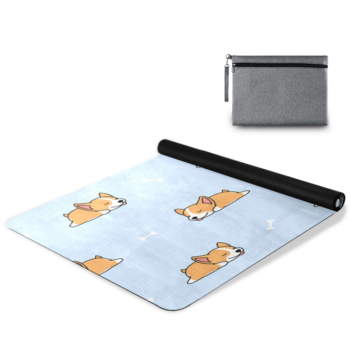 AGONA Cute Corgi Dog Yoga Mat Thick Non Slip Exercise Mat Portable Folding Fitness Workout Mat for Yoga Pilates Home Floor Exercises Children Playtime