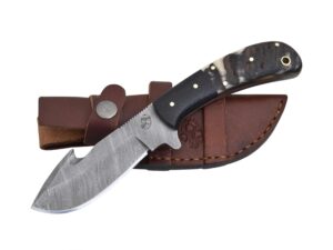 knives ranch handmade gut-hook skinning knife - ram's horn handle - heavy-duty leather sheath (2048-rh)