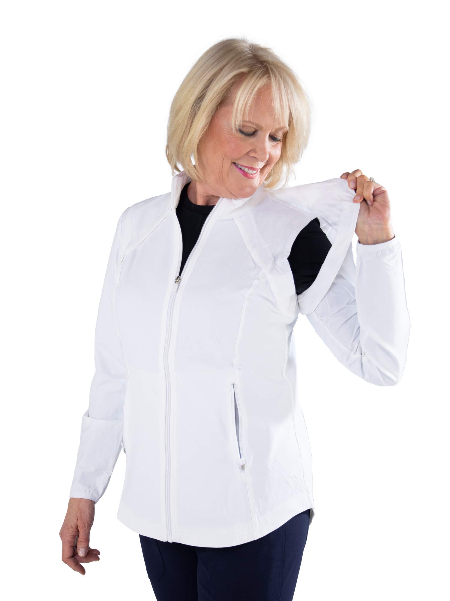 Jofit Apparel Women’s Athletic Clothing Wind Jacket with Removable Sleeves for Golf & Tennis, Size X-Large, White