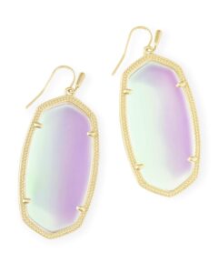 kendra scott danielle drop earrings for women, fashion jewelry, 14k gold-plated, iridescent dichroic glass