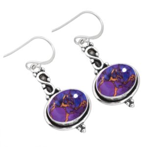 jeweloporium 925 silver earring for women silver earring copper purple turquoise stone drop dangle solitaire mothers' day gift costume jewelry