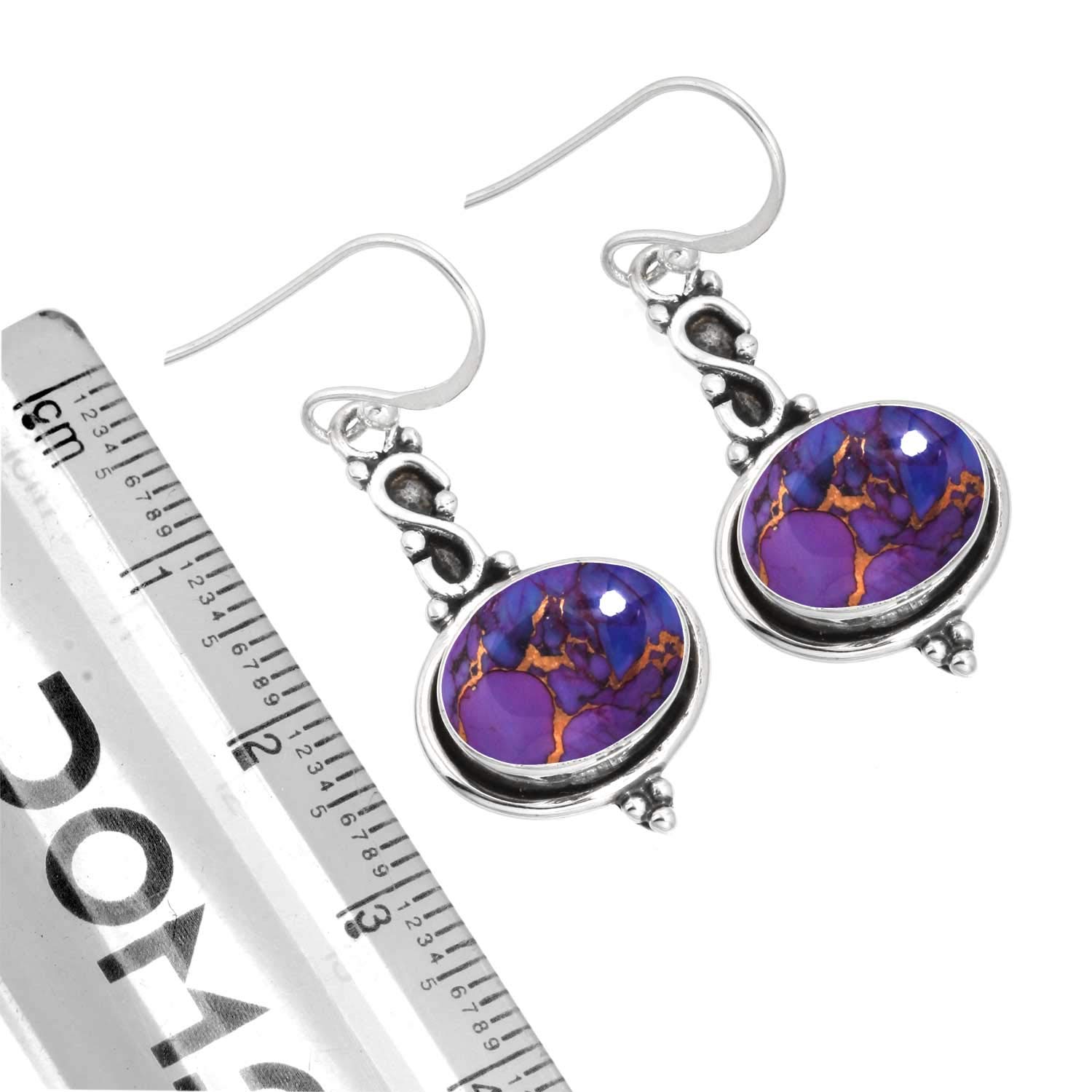 JEWELOPORIUM 925 Silver Earring for Women Silver Earring Copper Purple Turquoise Stone Drop Dangle Solitaire Mothers' Day Gift Costume Jewelry