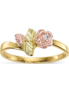 10k yellow gold tri-color black hills diamond rose ring - jewelry by sweet pea