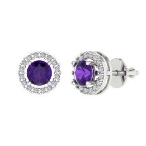 clara pucci 1.5ct round cut halo solitaire natural amethyst unisex designer solitaire stud screw back earrings solid 14k white gold