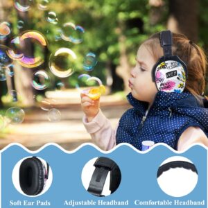 PROTEAR Kids Ear Protection Safety Ear Muffs, NRR 25dB Noise Reduction Children Earmuffs, Hearing Protectors for Sleeping, Studying, Airplane, Concerts, Fireworks - Graffiti with Black Band