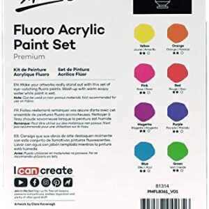 Mont Marte Fluoro Acrylic Paint Set, 8 x 1.02oz (36ml) Tubes, 8 Colors, Suitable for Most Surfaces Including Canvas, Card, Paper and Wood