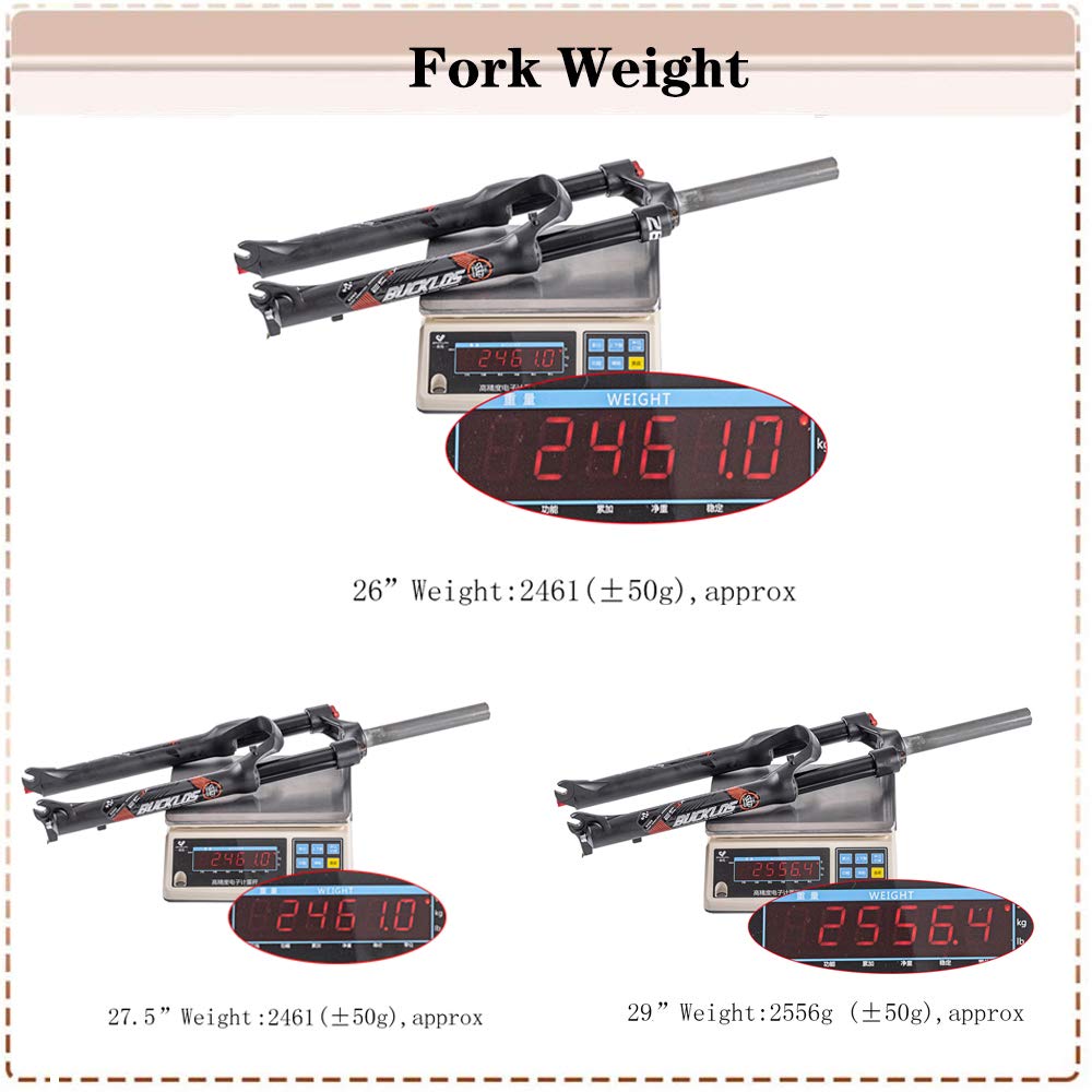 BUCKLOS Mountain Bicycle Suspension Forks, 26/27.5/29 inch MTB Bike Front Fork with Preload Adjustment, 100mm Travel 28.6mm Threadless Steerer