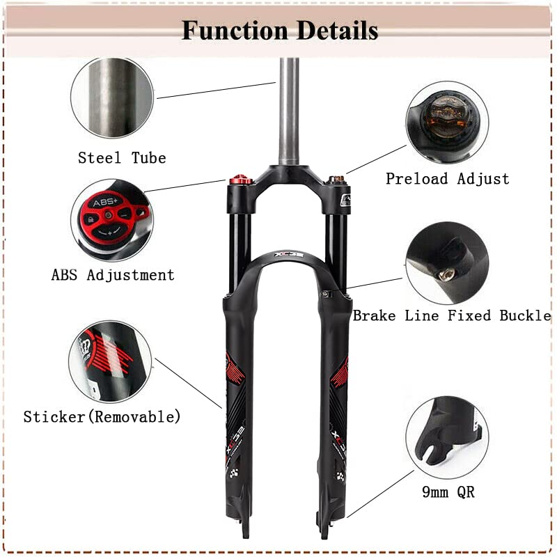 BUCKLOS Mountain Bicycle Suspension Forks, 26/27.5/29 inch MTB Bike Front Fork with Preload Adjustment, 100mm Travel 28.6mm Threadless Steerer