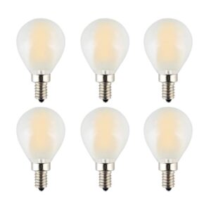 opalray g45(g14) mini globe led bulb, 2w 200lm, dimmable, 25w incandescent replacement, warm white light 2700k filament tungsten, e12 candelabra base bulb, eye-protected frosted glass cover, 6 pack