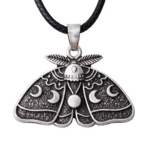 HAQUIL Moth Necklace, Moon Phase Moth Pendant, Faux Leather Cord, Wiccan Moth Jewelry Gift for Women