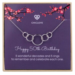 50th birthday gifts for women - 925 sterling silver infinity five circle necklace for her, 5 decade jewelry 50 years old, mothers day jewelry (50th birthday gifts)