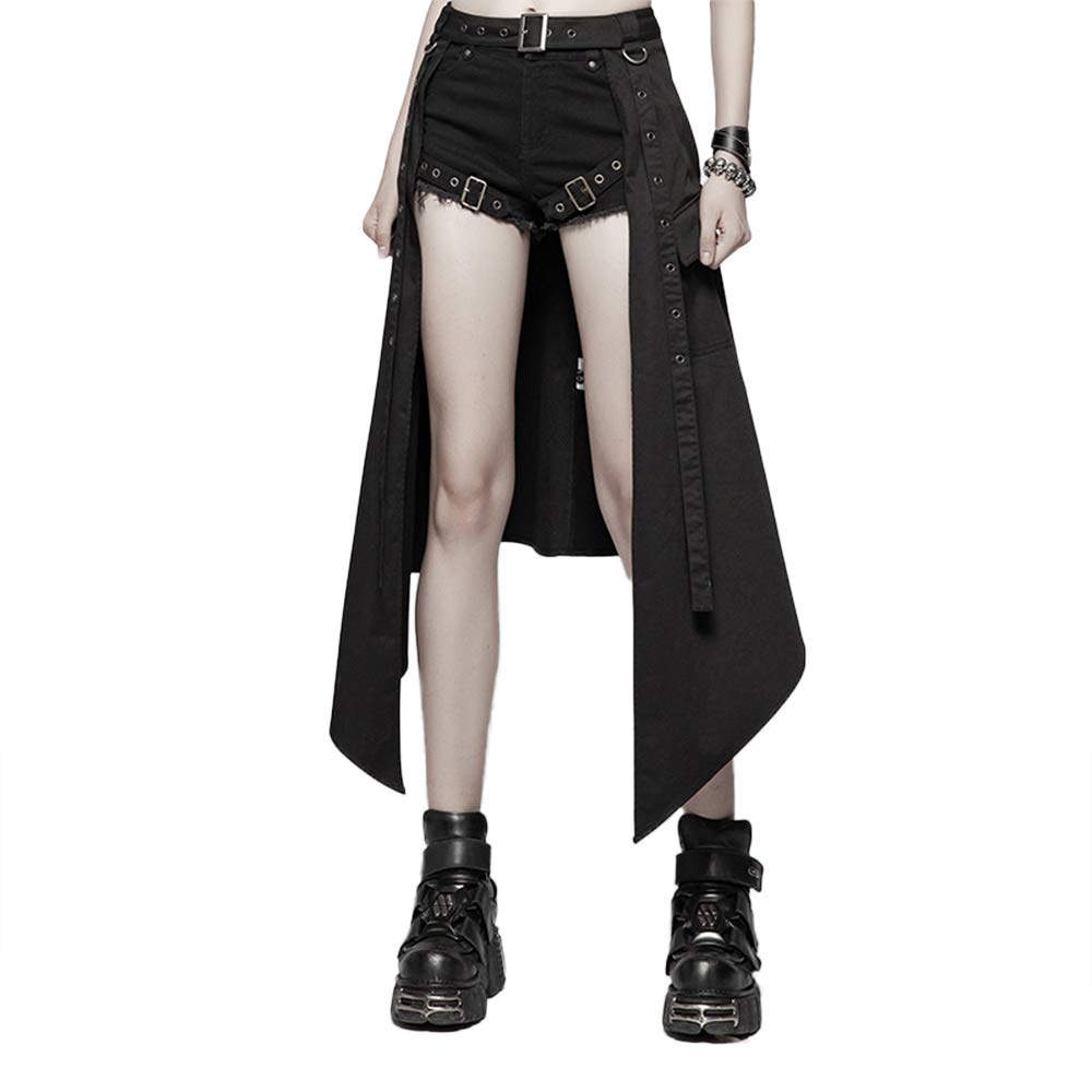 Punk Rave Women's Punk Daily Half Skirt Woven Fabric Adjustable Streetwear Hip Hop Personality Skirt (M~L) Black