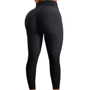 fittoo womens high waist textured workout leggings booty scrunch yoga pants slimming ruched tights black 2xl