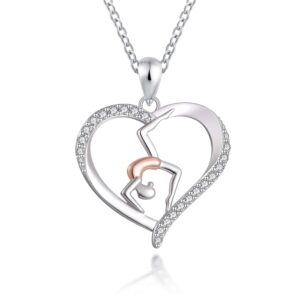 acjna 925 sterling silver gymnast gymnastic dance necklace yoga sports heart pendant jewelry birthday gift dancer women her