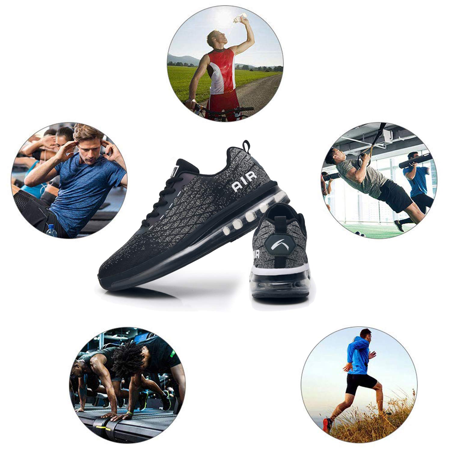 Azooken Mens Tennis Footwear Shoes Walking Casual Breathable Jogging Outdoor Sports Fitness Road Lightweight Trail Running Sneakers(8998 Black 45)