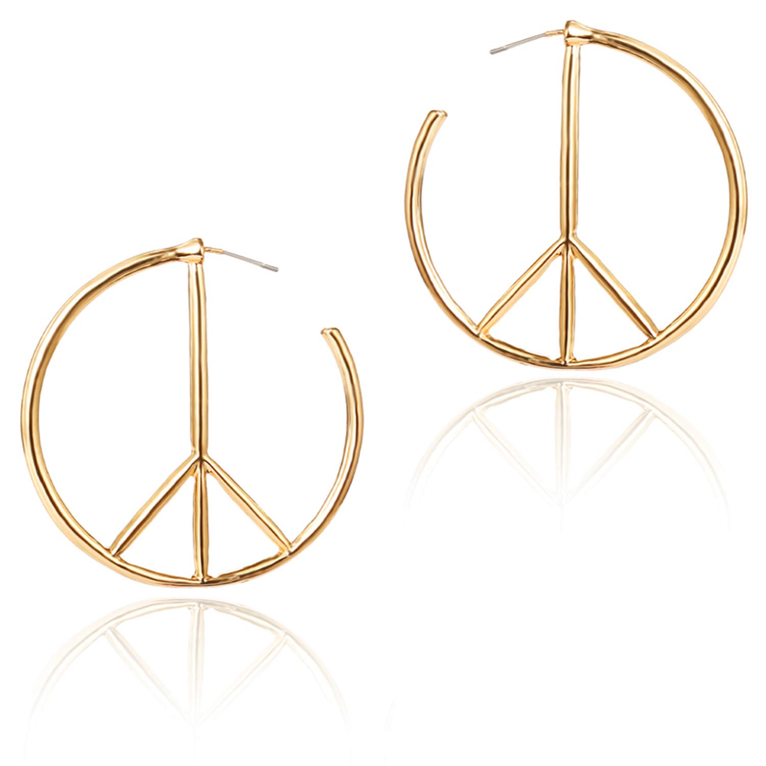 JinYu Peace Sign Symbol Geometric Stud Earrings Jewelry Minimalist Big Round Hoop Statement Earrings for Women (Gold)