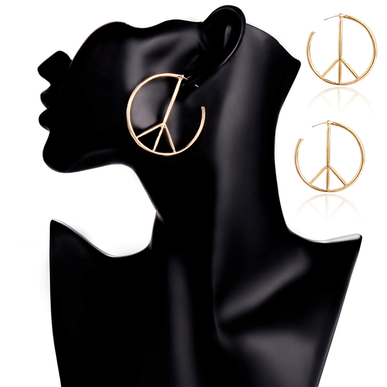 JinYu Peace Sign Symbol Geometric Stud Earrings Jewelry Minimalist Big Round Hoop Statement Earrings for Women (Gold)