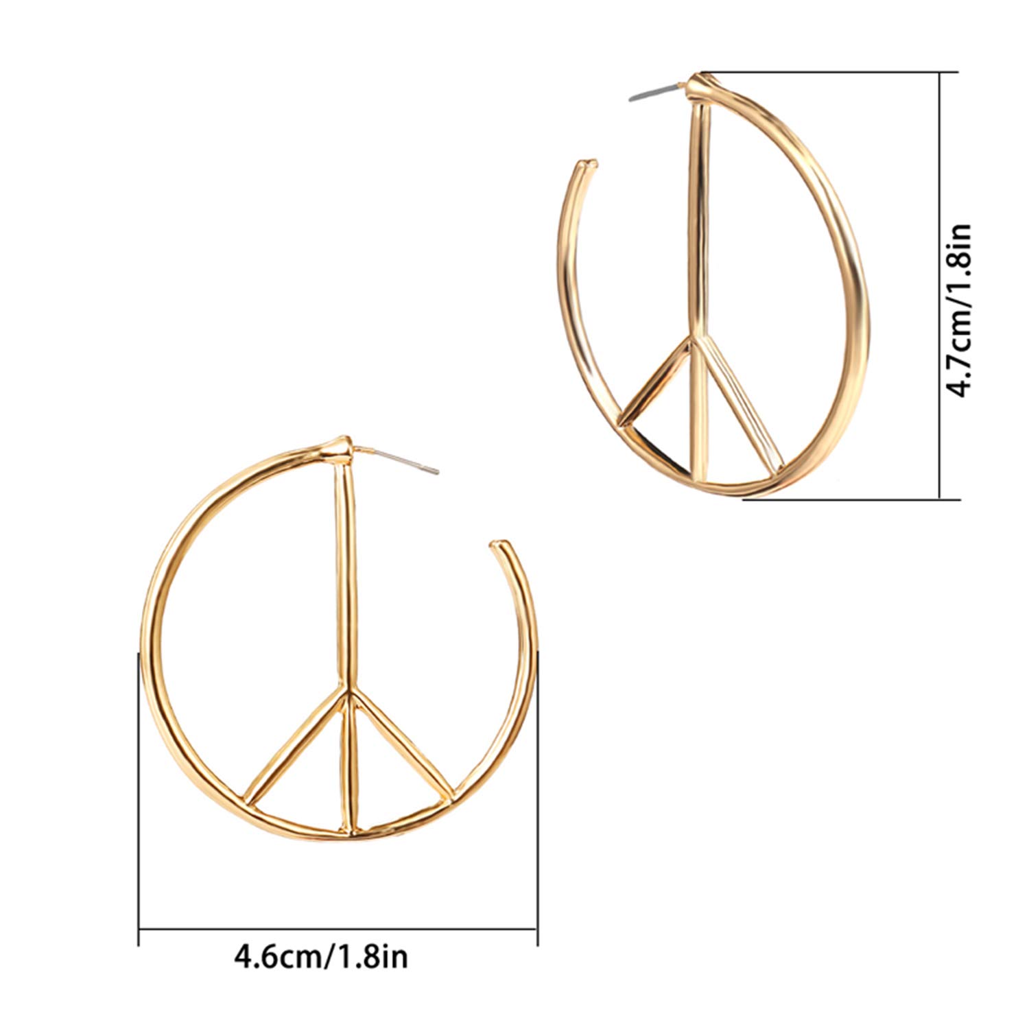 JinYu Peace Sign Symbol Geometric Stud Earrings Jewelry Minimalist Big Round Hoop Statement Earrings for Women (Gold)