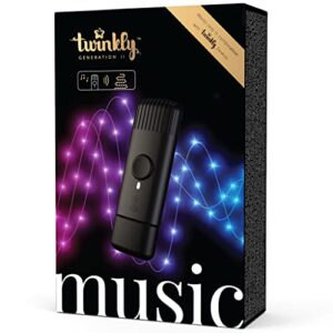 twinkly music, sound sensor for led lights, bluetooth and wi-fi sensor to sync with music and smart lights via app, usb power, black