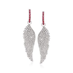 ross-simons 1.30 ct. t.w. ruby and .10 ct. t.w. diamond angel wing drop earrings