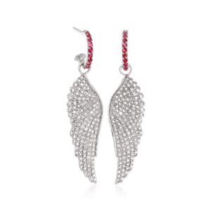 Ross-Simons 1.30 ct. t.w. Ruby and .10 ct. t.w. Diamond Angel Wing Drop Earrings